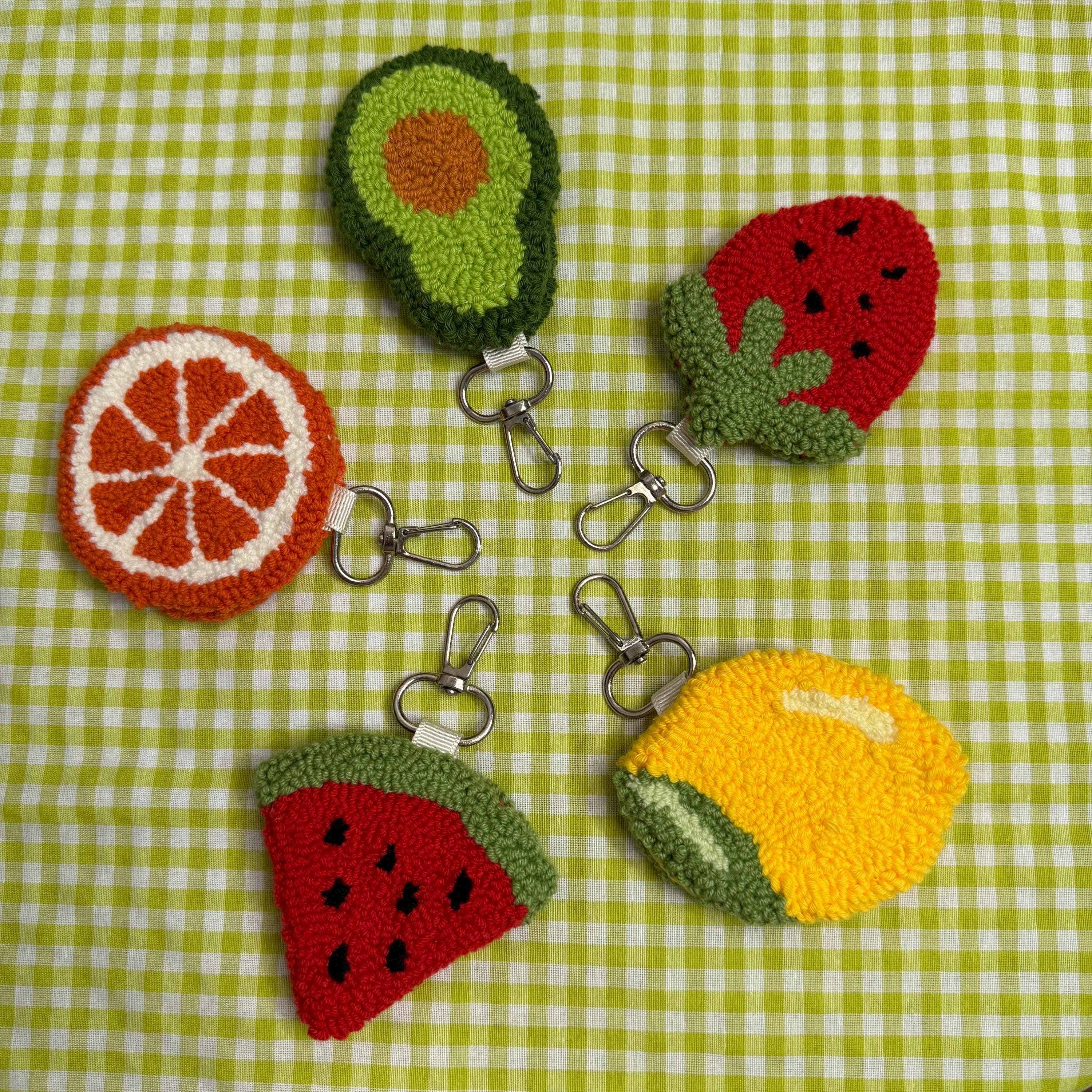 Double Sided Punch Needle Keychain | Handmade Tufted Fruit Bag Charm ...