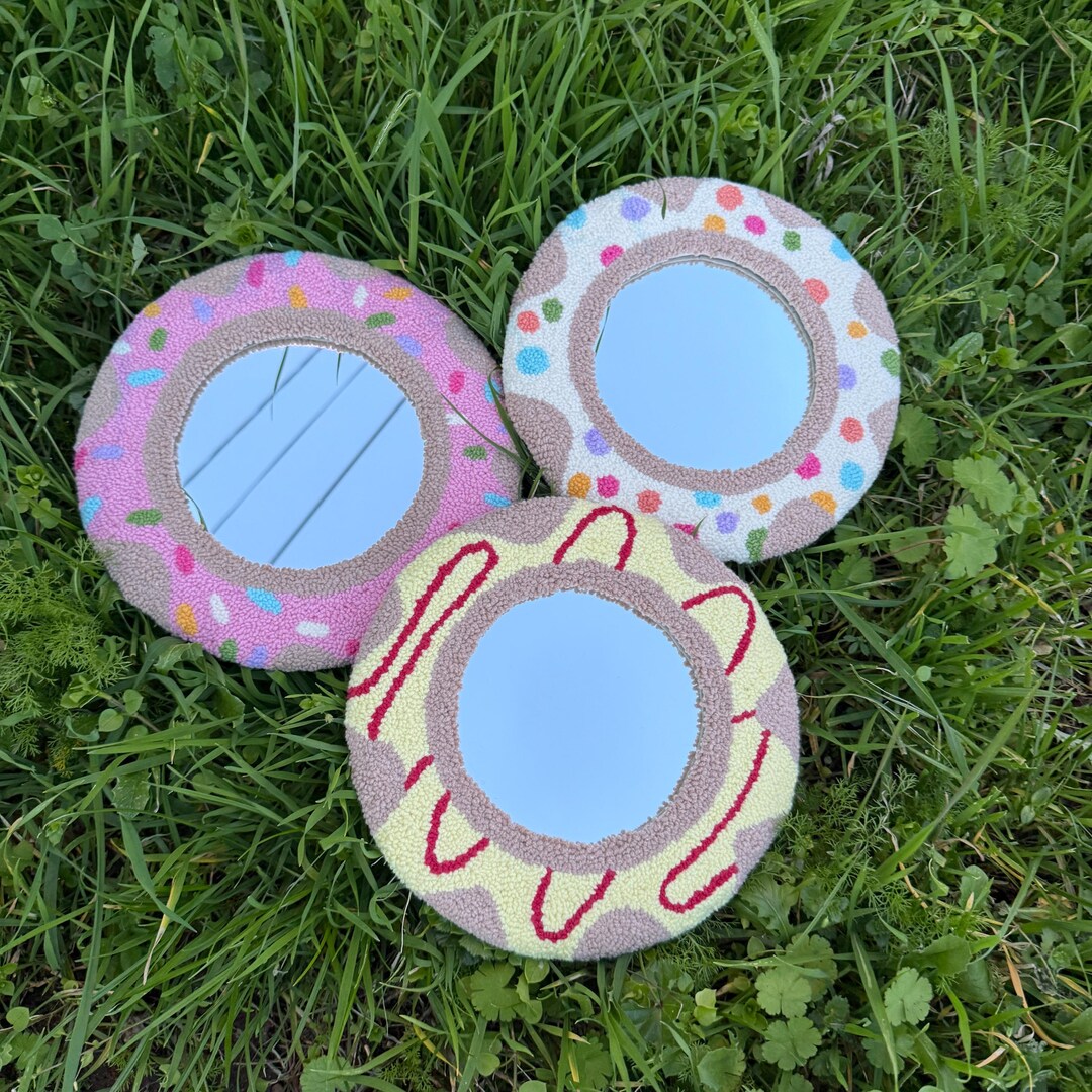 Handmade Punch Needle Mirror | Donut Mirror | Wall Decor | Valentines ...