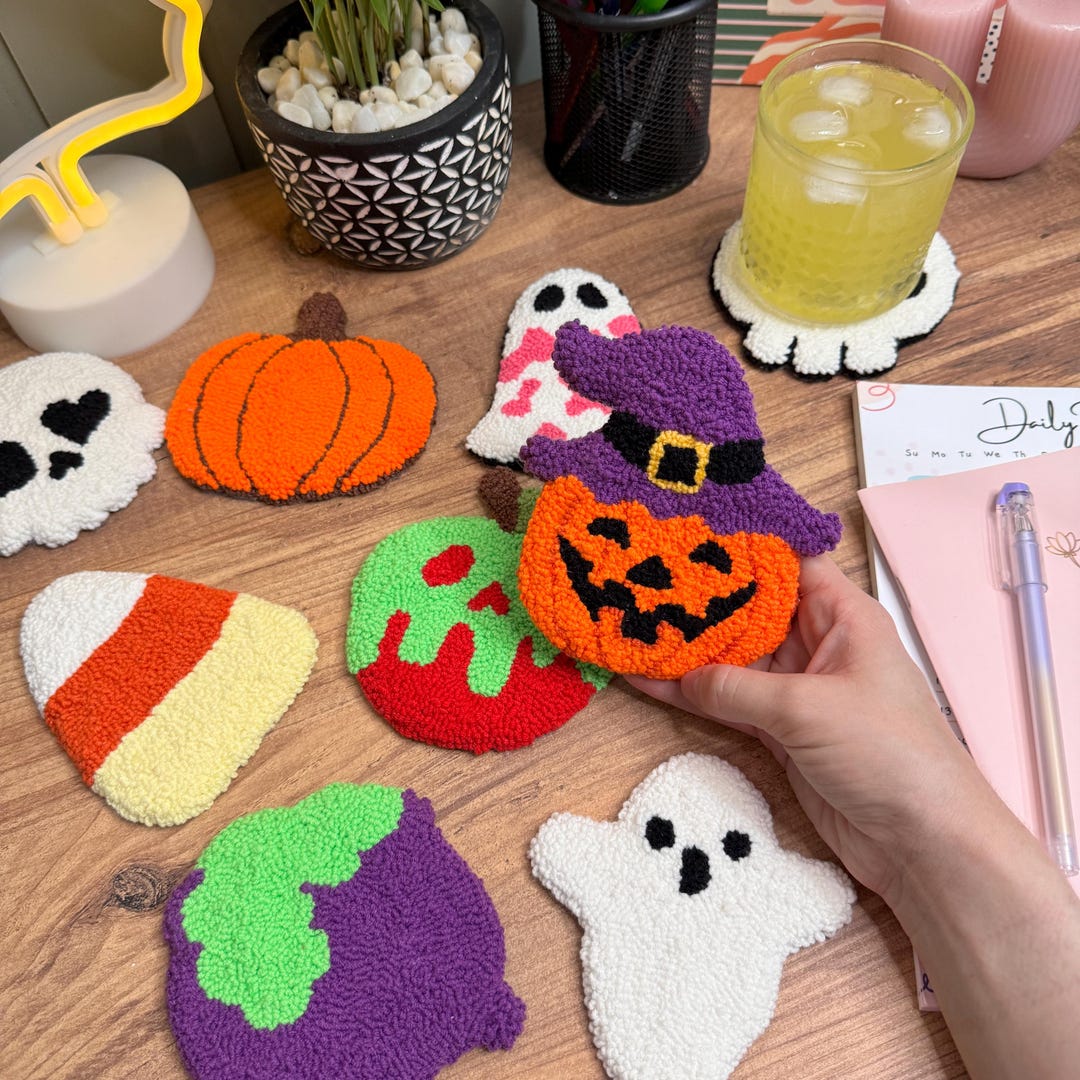 Punch Needle Halloween Mug Rug | Handmade Spooky Coaster | Halloween ...