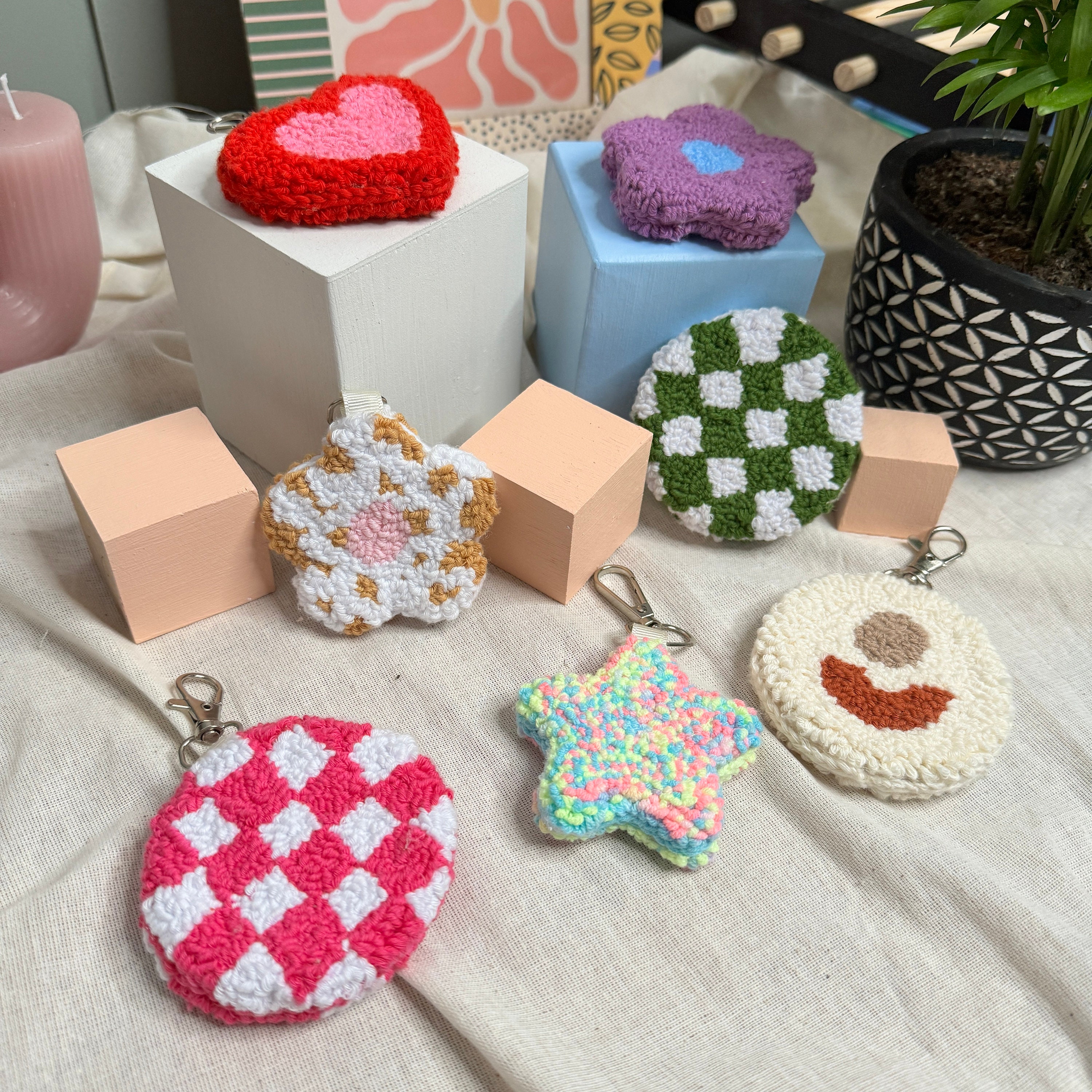 Double Sided Punch Needle Keychain Tufted Keychain Handmade Bag Charm ...