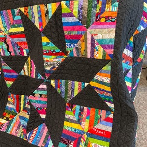 Modern Strip Star Quilt, Bright Multicolor String Pieced Half Square ...