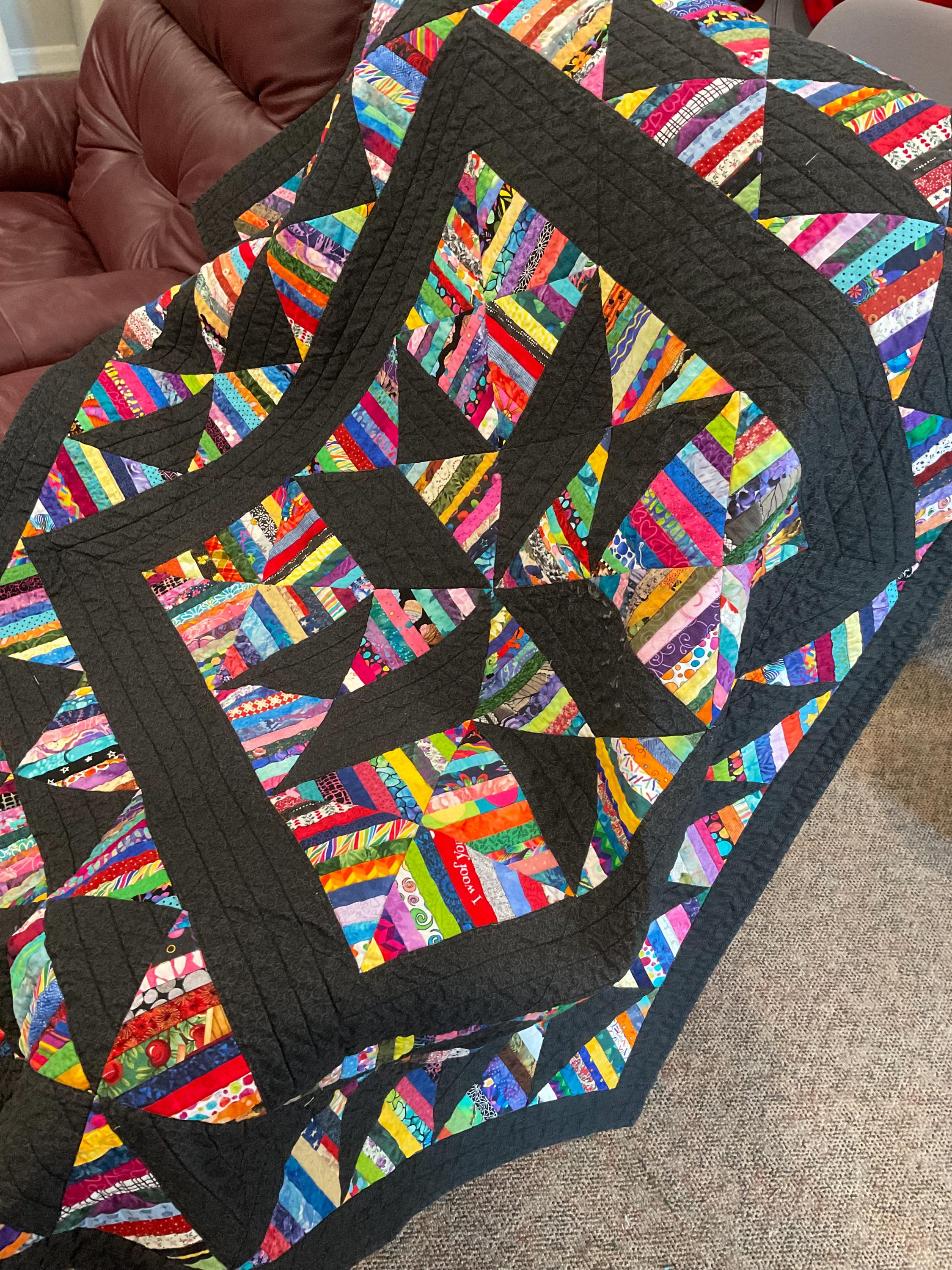 Modern Strip Star Quilt, Bright Multicolor String Pieced Half Square ...