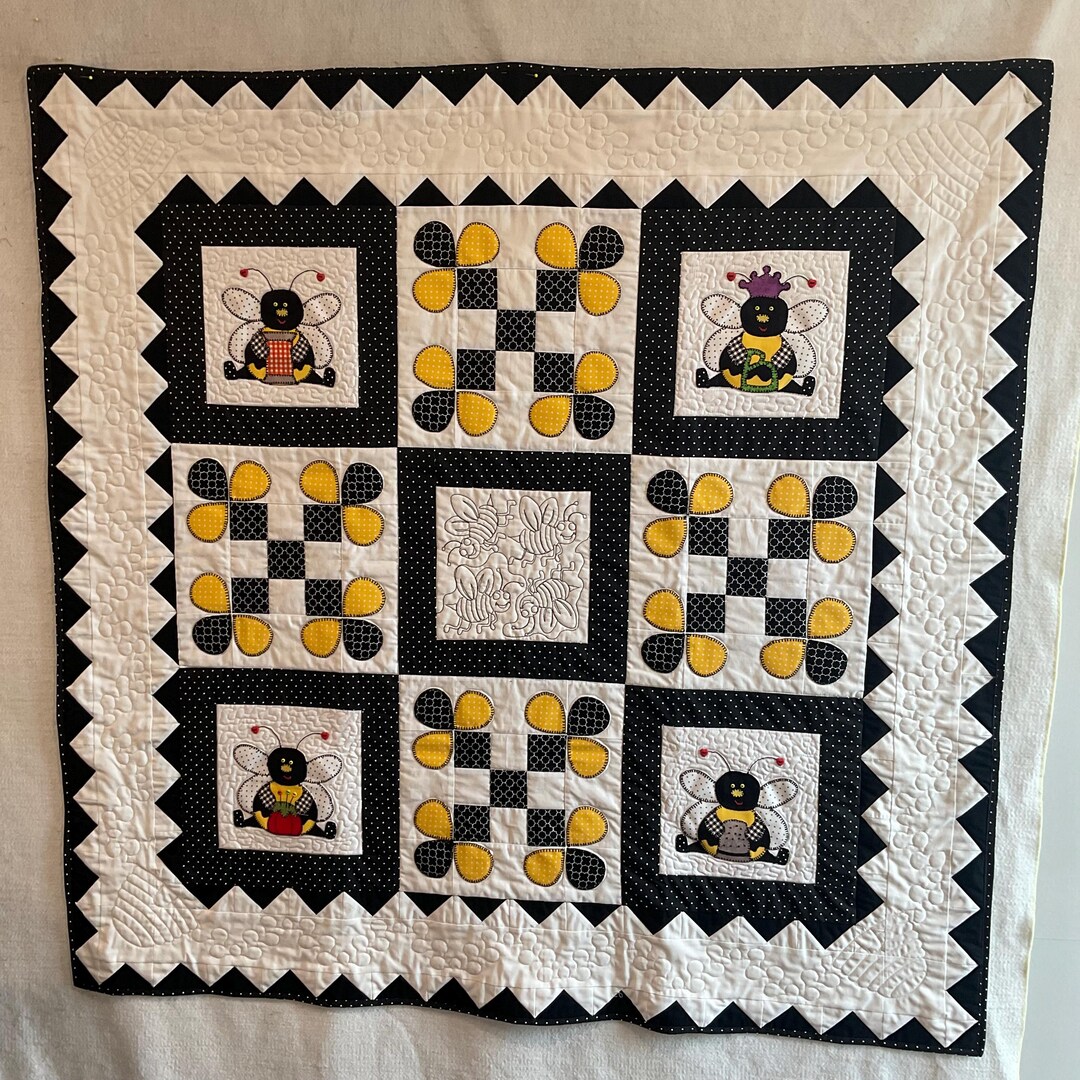 Bee Inspired Quilt, Honey Bee Wall Hanging, Black and Yellow Bee Quilt ...