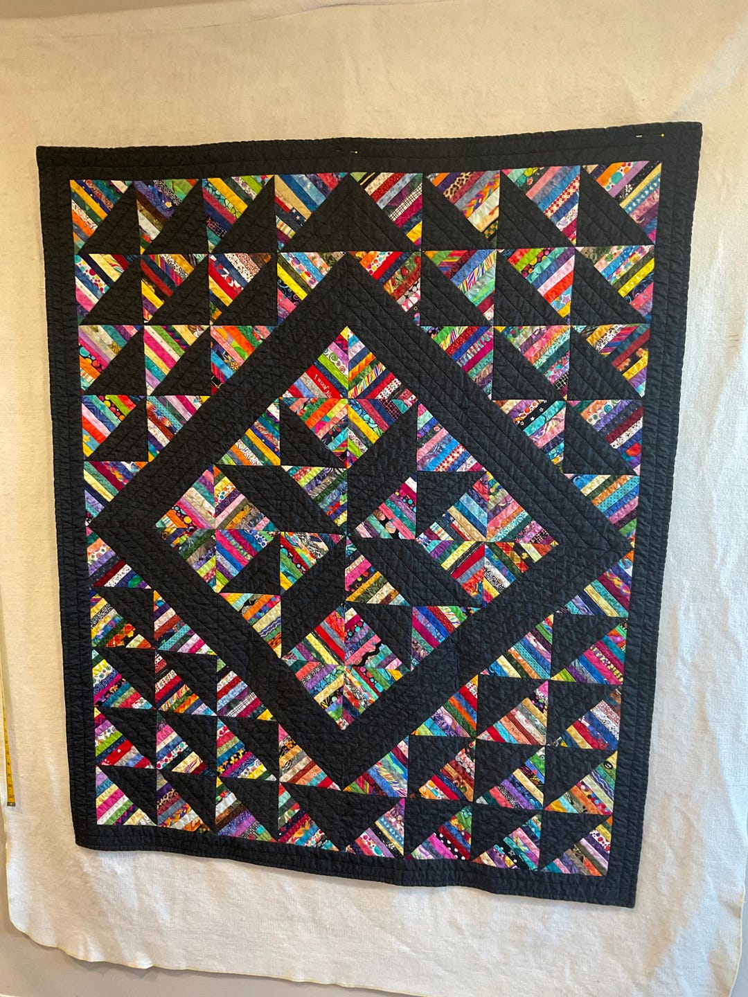 Modern Strip Star Quilt, Bright Multicolor String Pieced Half Square ...