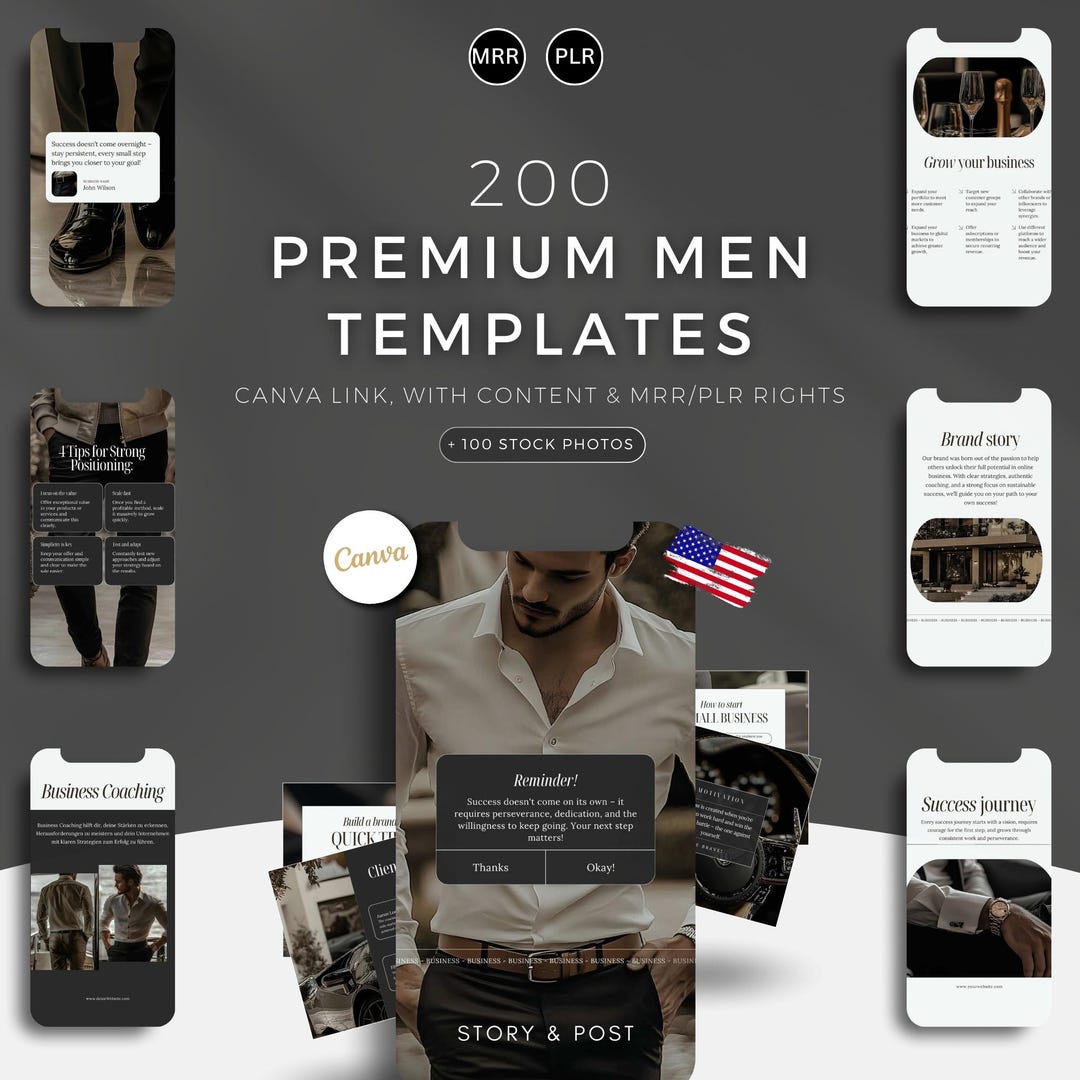 Faceless Posts for Men With Content, Canva & Instagram Templates, Dark ...