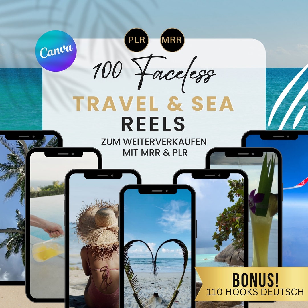 Faceless Travel & Sea Marketing Reels German, Templates, Master Resell ...