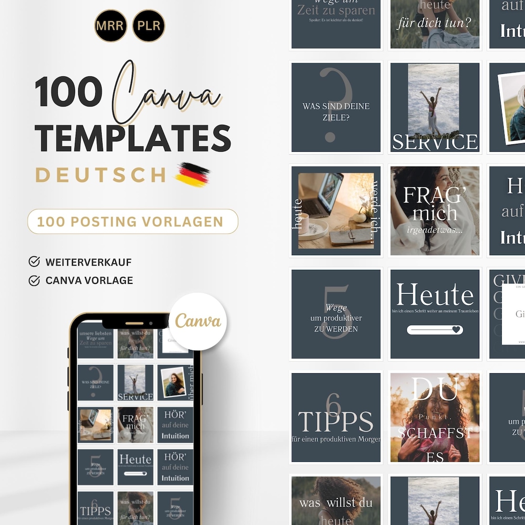 100 Instagram Templates, German, Canva Link, PLR/MRR, Resell Digital ...