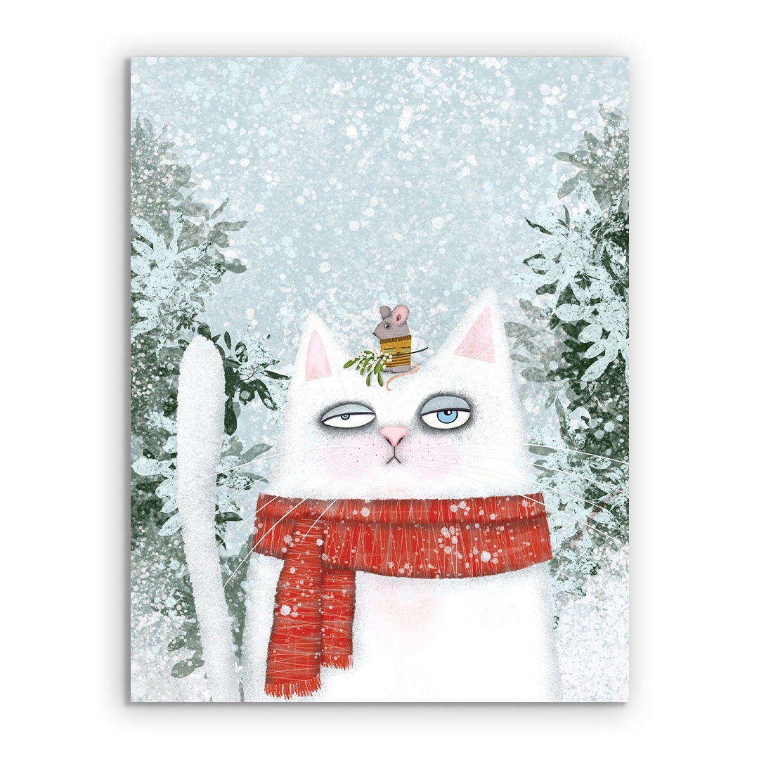 Set of 8 Cat & Mouse Holiday Card - Etsy