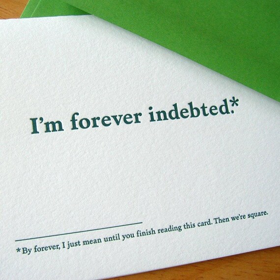 Forever Indebted Thank You Card | Etsy