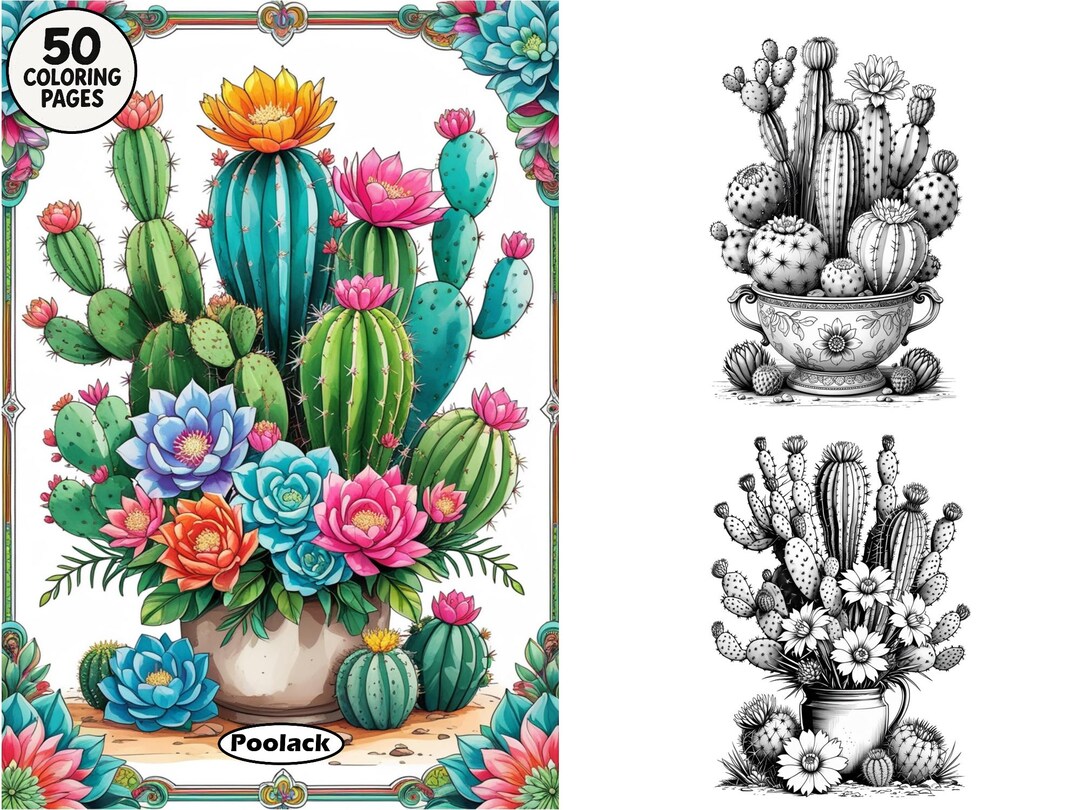 50 Cactus Coloring Pages | Printable Cactus Coloring Book for Kids ...