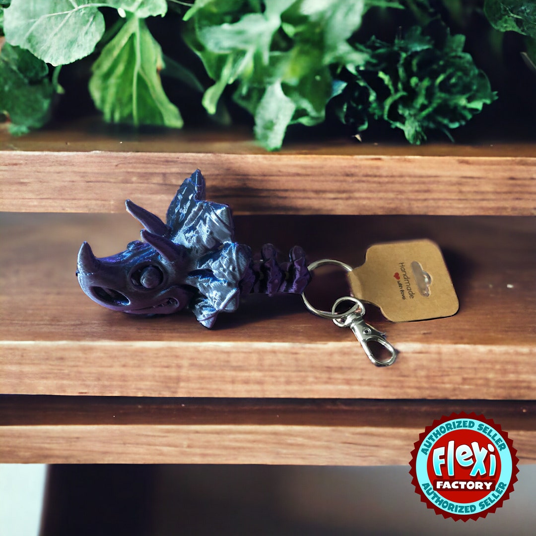 Skeleton Dino Keychain Triceratops Gift for Him Handmade Flexi Keyring ...