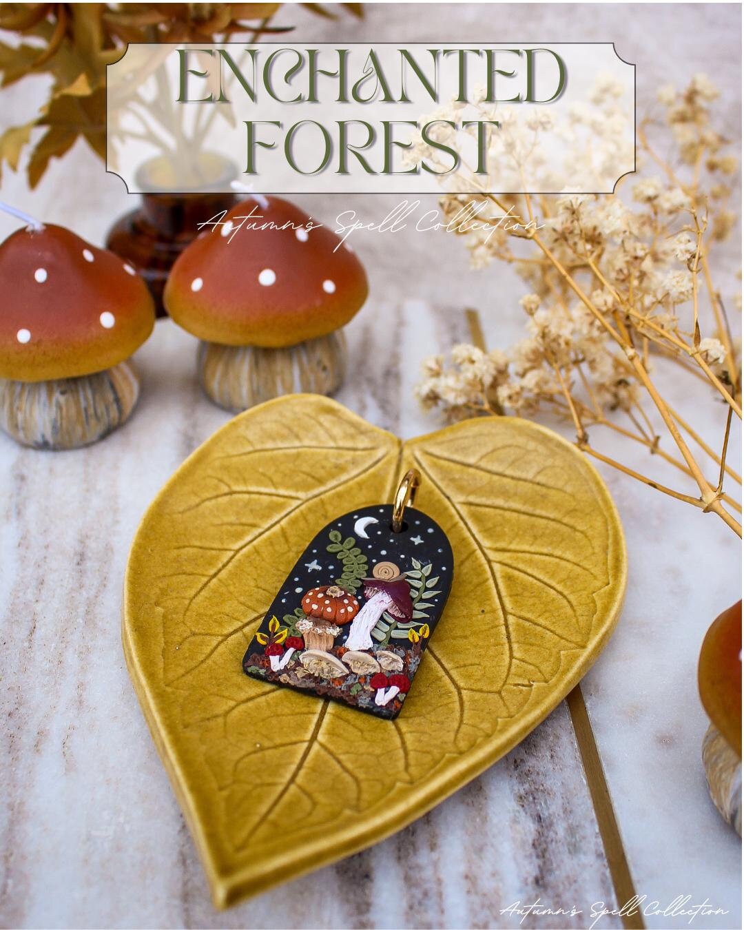 Enchanted Forest Artwork Fall Autumn Dog Tag Polymer Clay Name Tag Pet ...
