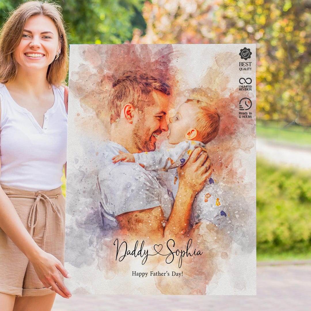 Custom Watercolor Family Portrait, Personalized Father's Day Gift - Etsy