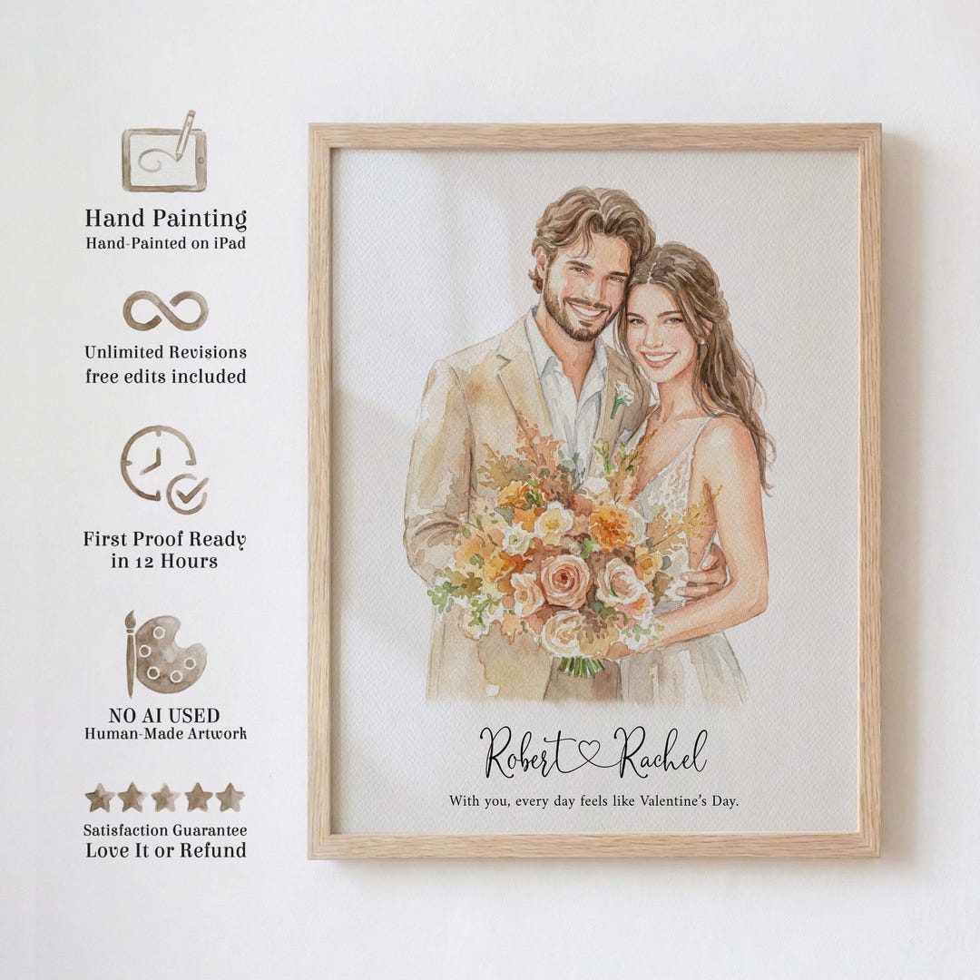 Custom Watercolor Couple Portrait, Engagement Anniversary Gift - Etsy