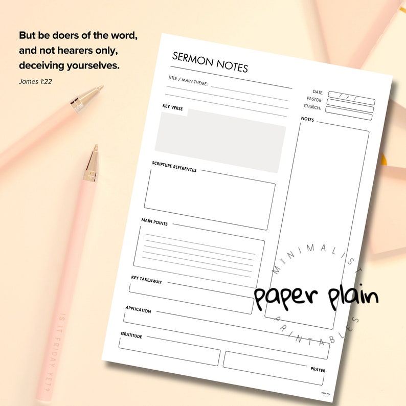 SERMON NOTES Template Printable Single Page PDF Digital Download - Etsy