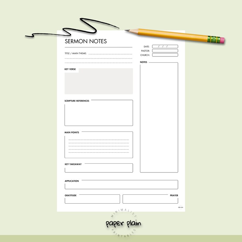 SERMON NOTES Template Printable Single Page PDF Digital Download - Etsy