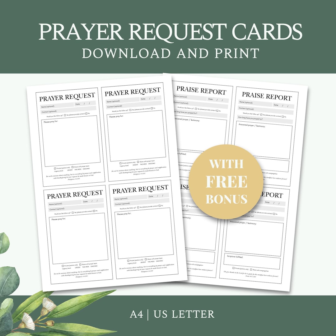 Prayer Request Cards & Praise Reports | Printable Template for Church ...