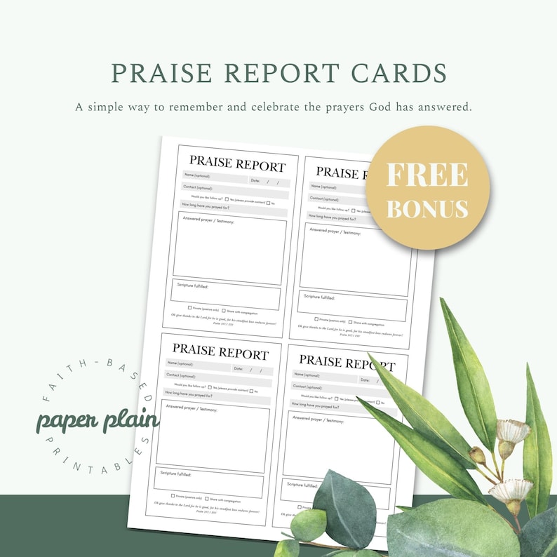 Prayer Request Cards & Praise Reports | Printable Template for Church ...