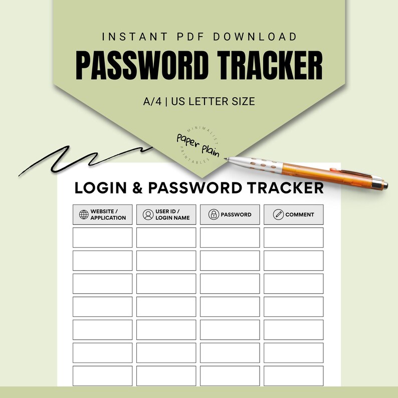 Login and Password Tracker – Printable Password Book | Minimalist ...