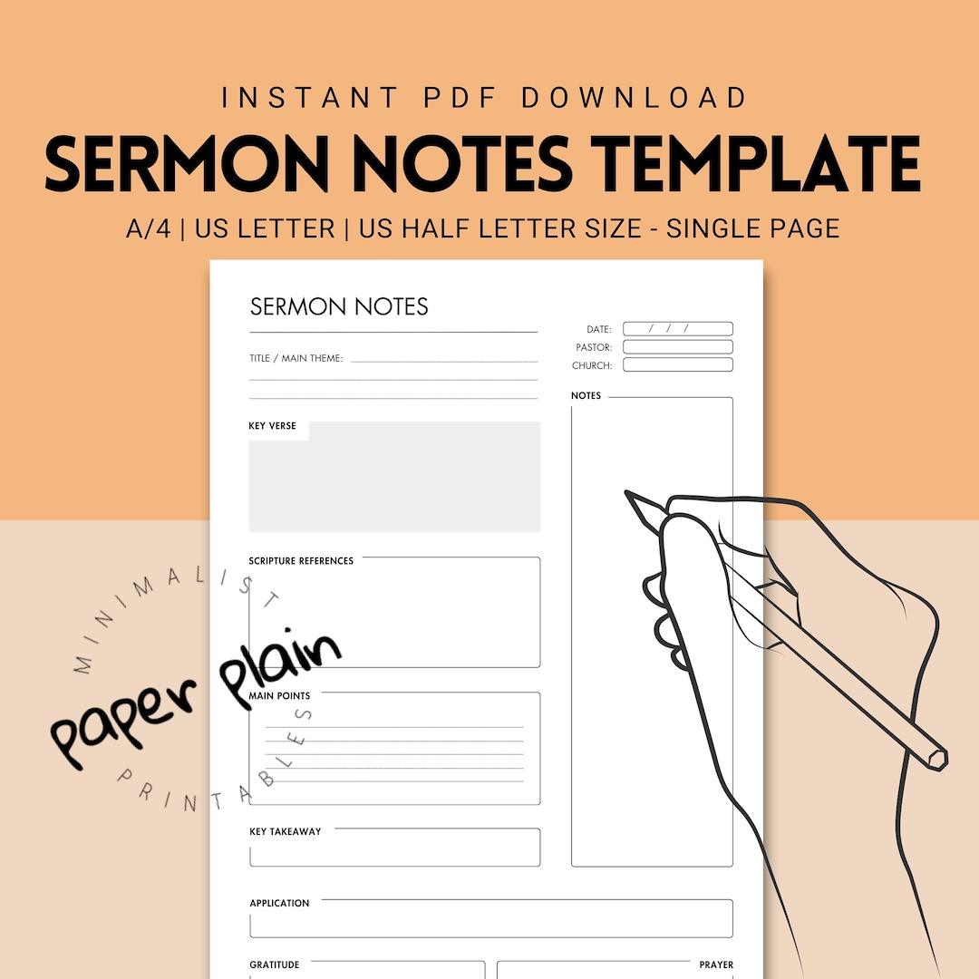 SERMON NOTES Template Printable Single Page PDF Digital Download - Etsy