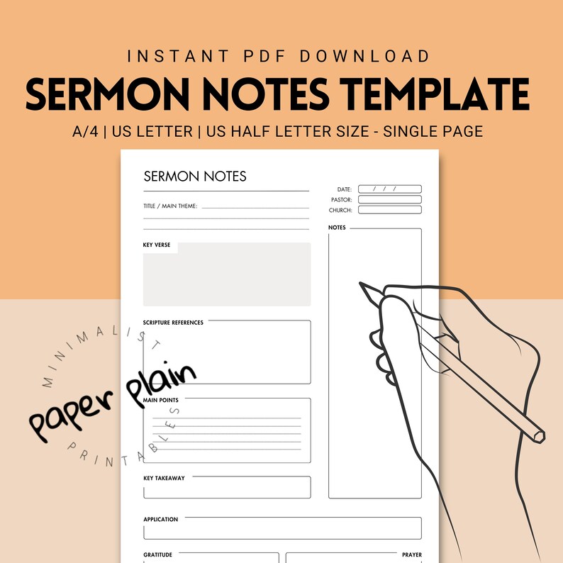 SERMON NOTES Template Printable Single Page PDF Digital Download - Etsy