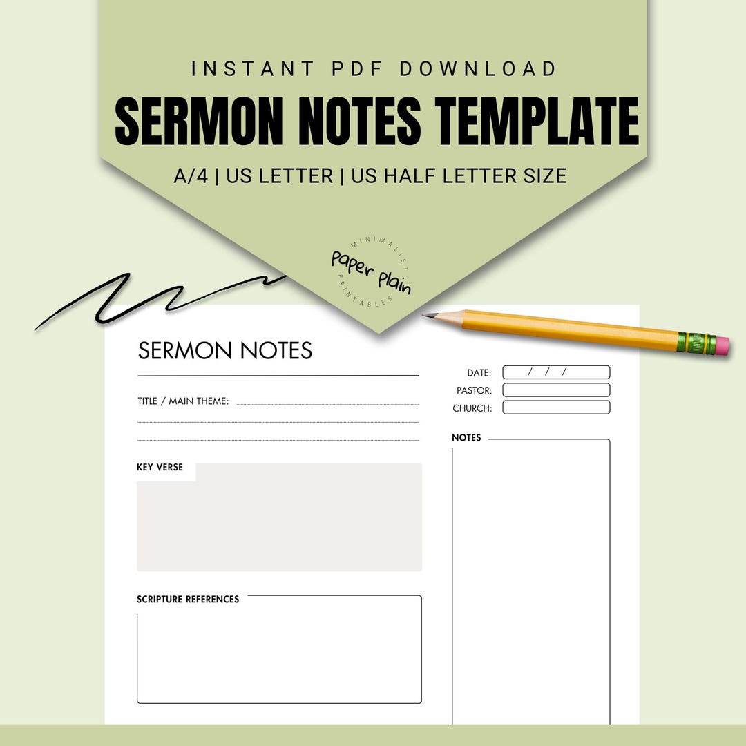 SERMON NOTES Template Printable Single Page PDF Digital Download - Etsy