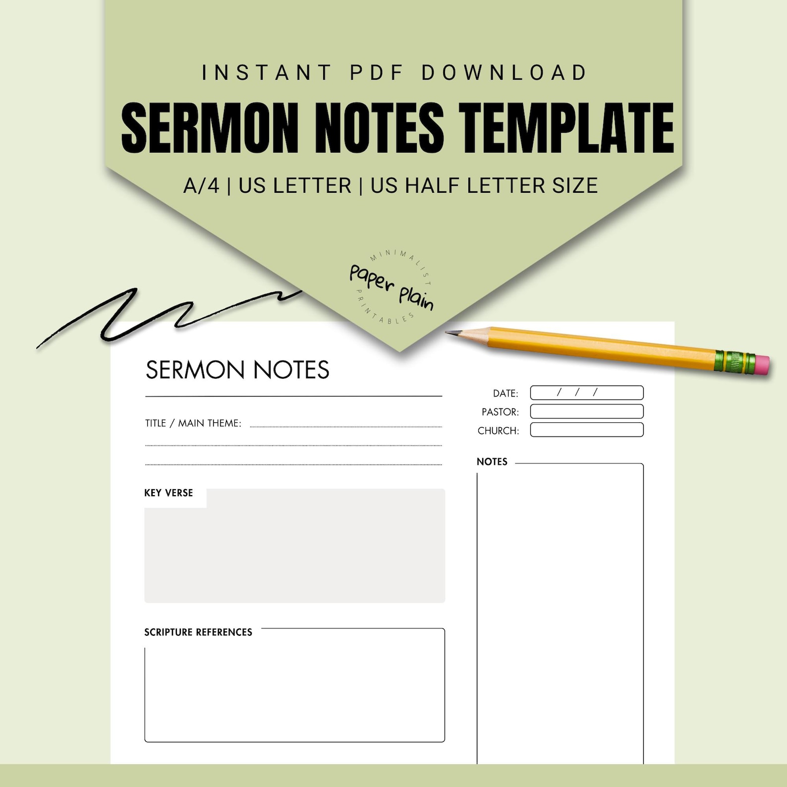 SERMON NOTES Template Printable Single Page PDF Digital Download - Etsy