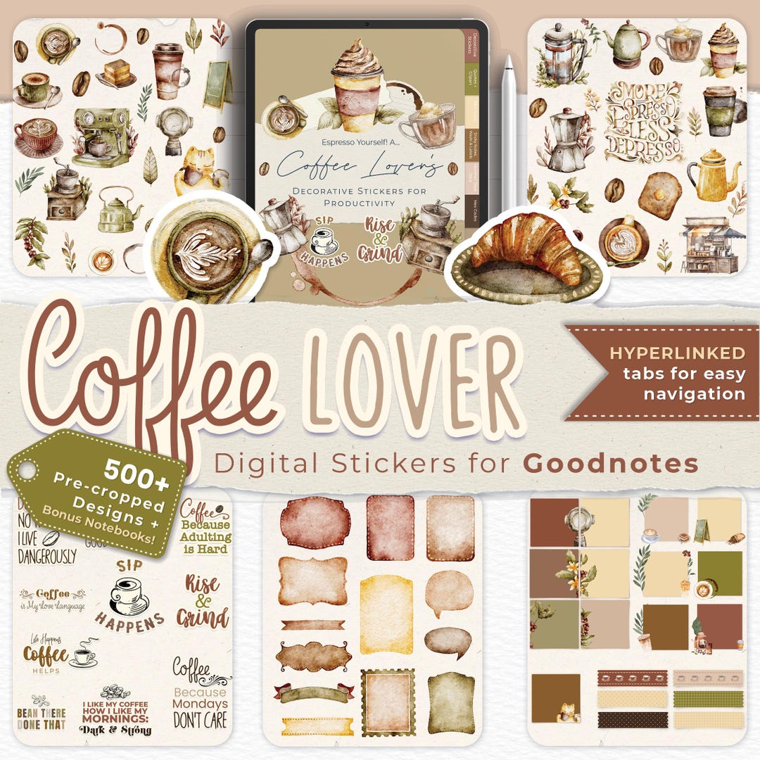 Coffee Lover Digital Stickers: Goodnotes Elements Planner Stickers (pre ...