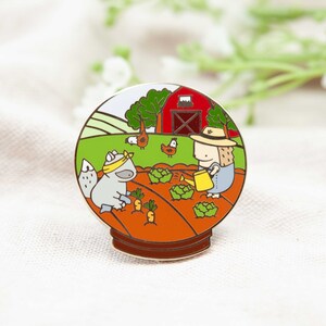 Little Worlds Farmer Enamel Pin Friends Farming Together Pin - Etsy
