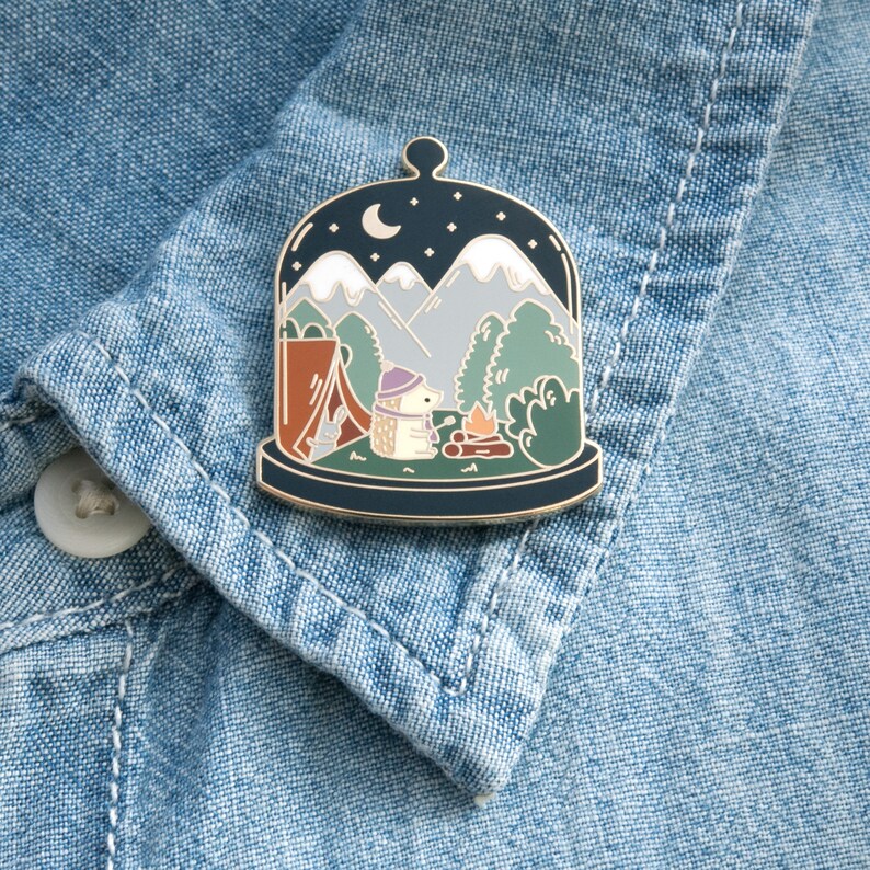 Little Worlds Camping Pin Hedgehog Enamel Pin Terrarium Pin - Etsy