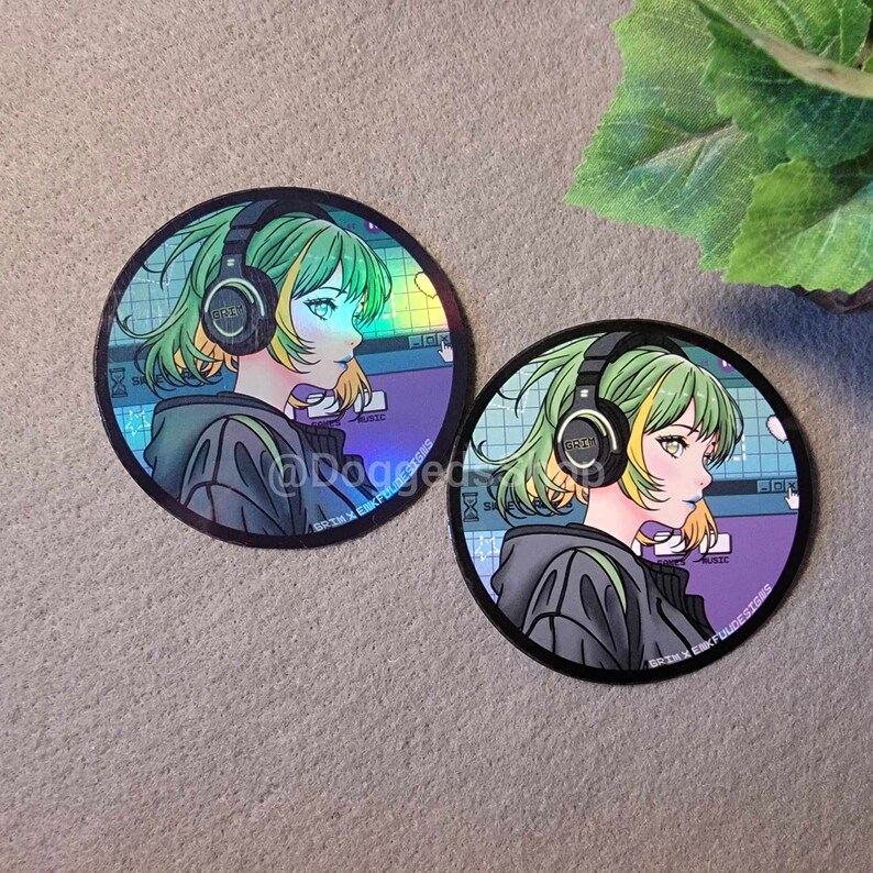 Retro Anime Girl With Headphones Holographic Sticker | June | Anime ...
