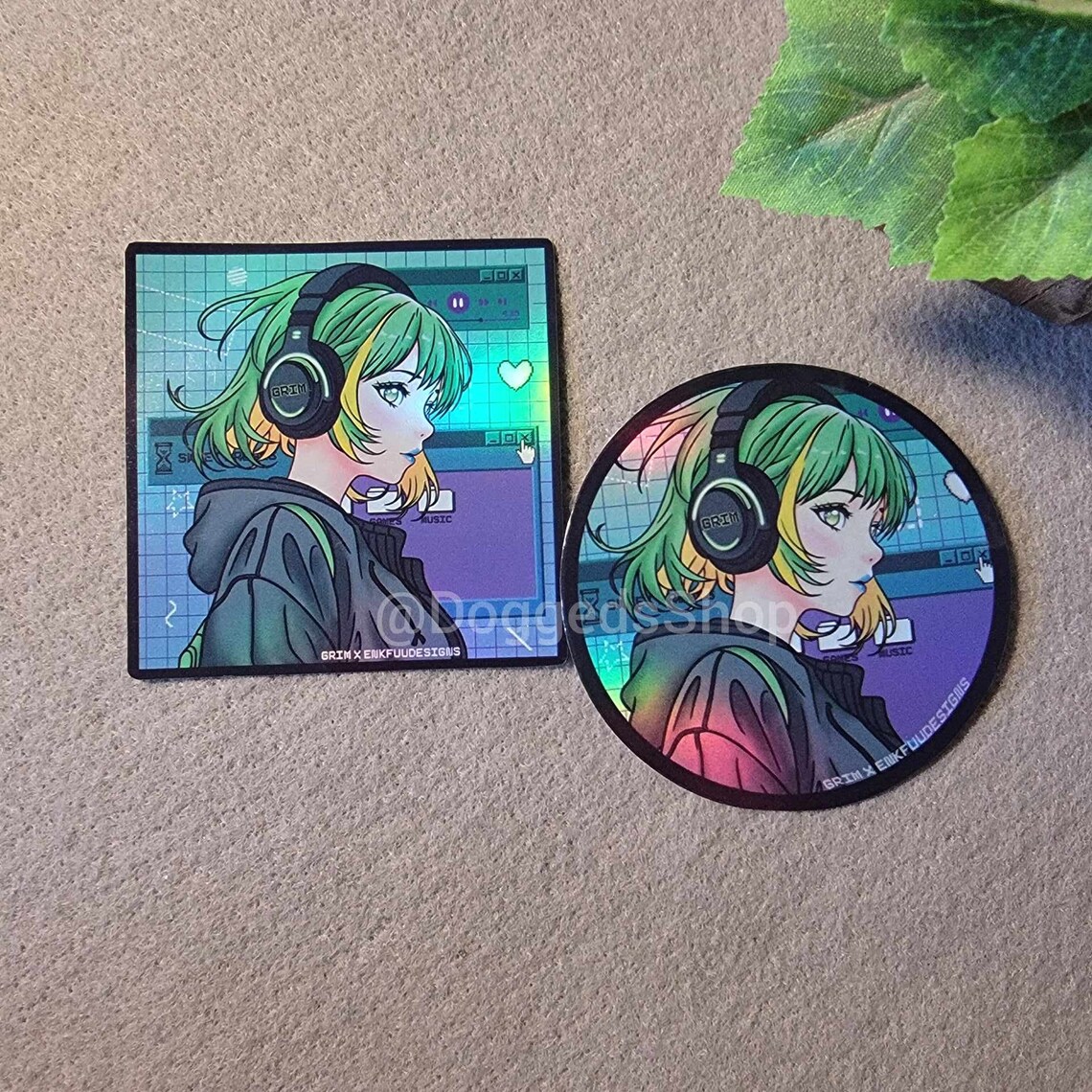 Retro Anime Girl With Headphones Holographic Sticker | June | Anime ...