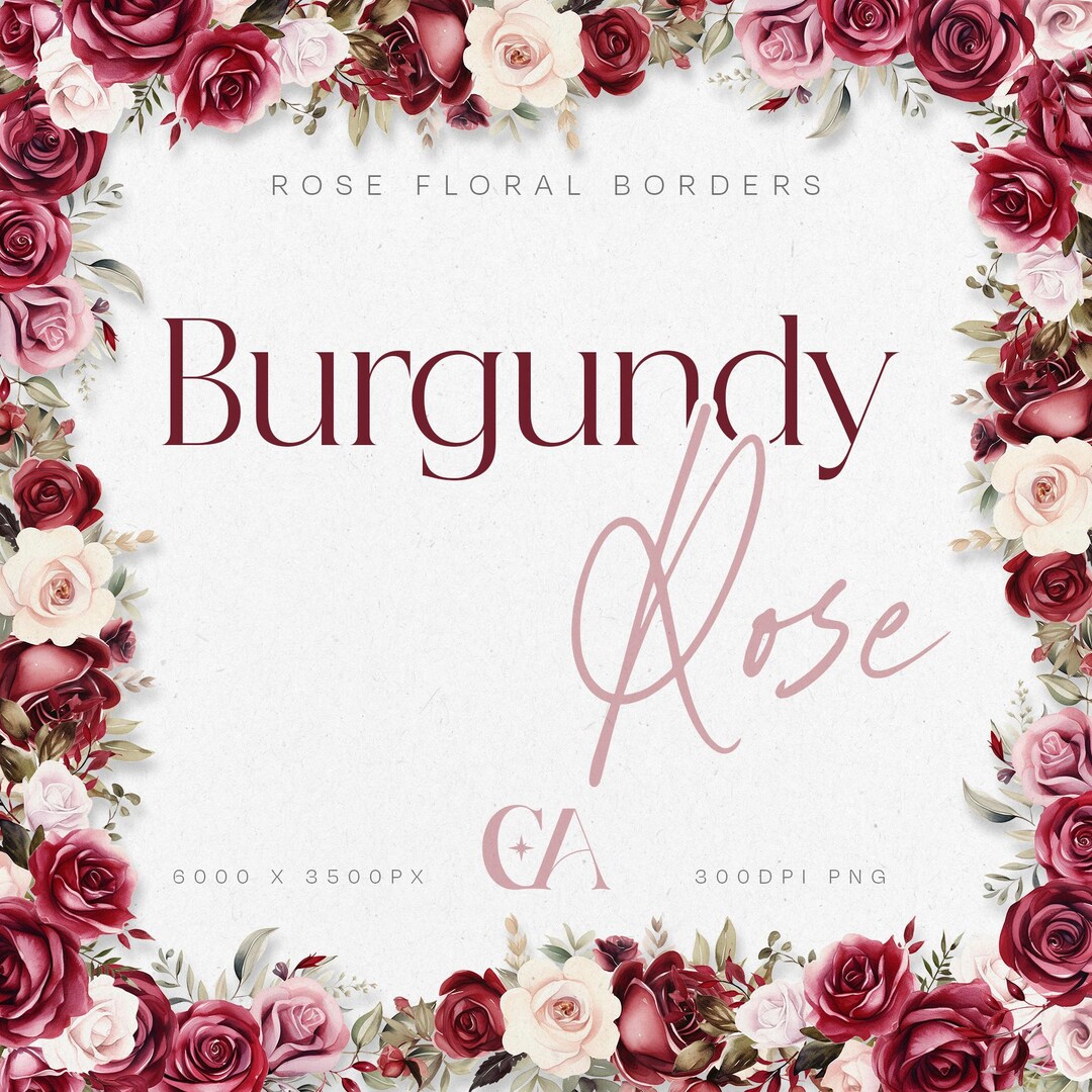 Floral Borders : PNG, Burgundy Rose Borders Clipart, Floral Watercolour ...