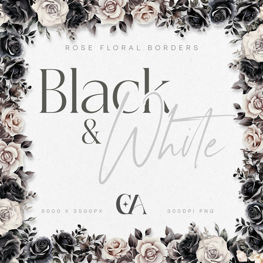 Floral Borders : PNG, Black & White Rose Borders Clipart, Floral ...