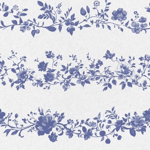 Seamless Floral Borders : PNG, Blue French Chinoiserie Floral Borders ...