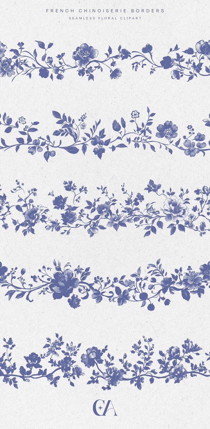 Seamless Floral Borders : PNG, Blue French Chinoiserie Floral Borders ...