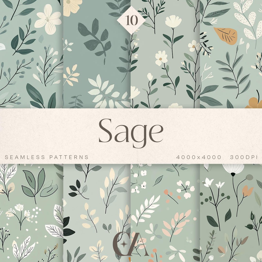Sage : Green Floral Patterns, Digital Repeating Pattern, Seamless ...