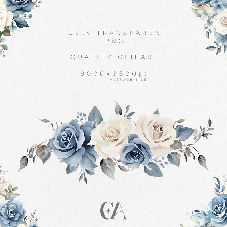 Floral Borders : PNG, Dusty Blue Rose Borders Clipart, Floral ...
