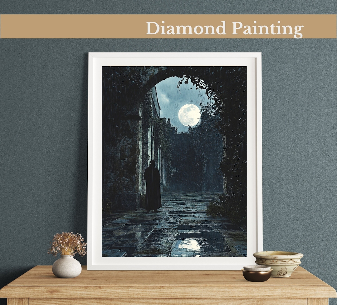 The Cloaked Stranger in the Moonlit Archway Diamond Painting Kit ...