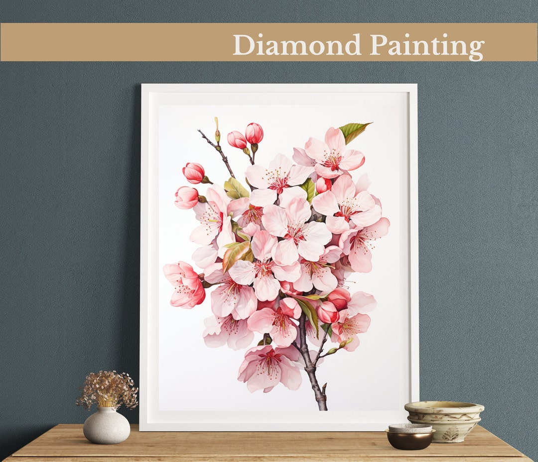 Watercolor Cherry Blossoms Diamond Painting Kit, DIY Rhinestone Art ...