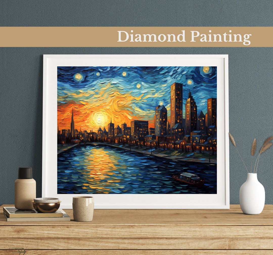 Modern City Skyline Diamond Painting Kit, Van Gogh Style, Gem Art for ...