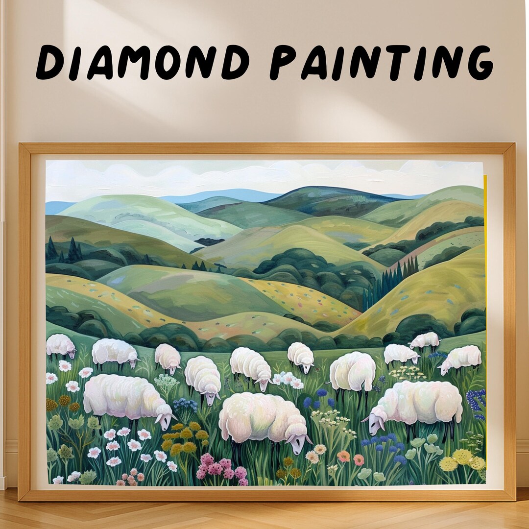 Sheep in Meadow Diamond Painting Kit Countryside Full Drill Landscape ...