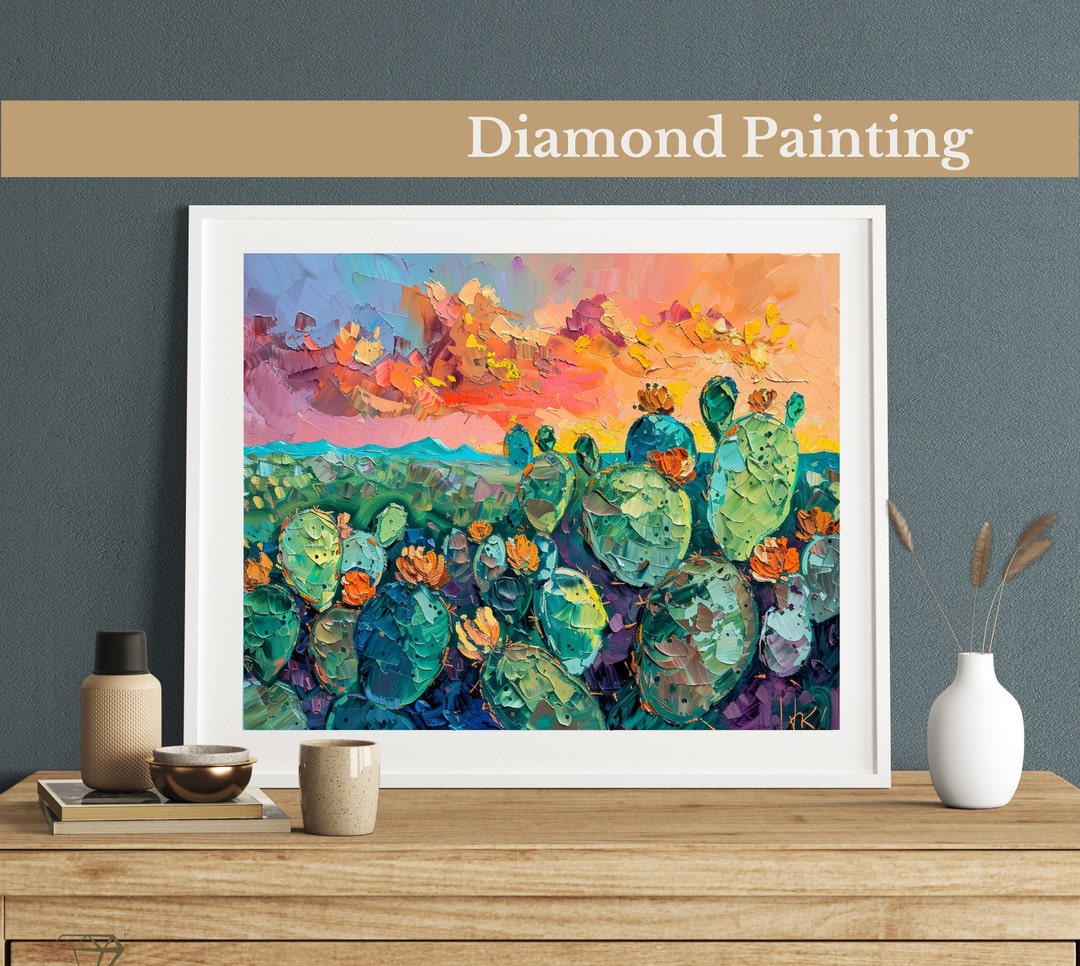 Desert Dawn Cactus Diamond Painting Kit, Gem Art for Adults & Kids, DIY ...