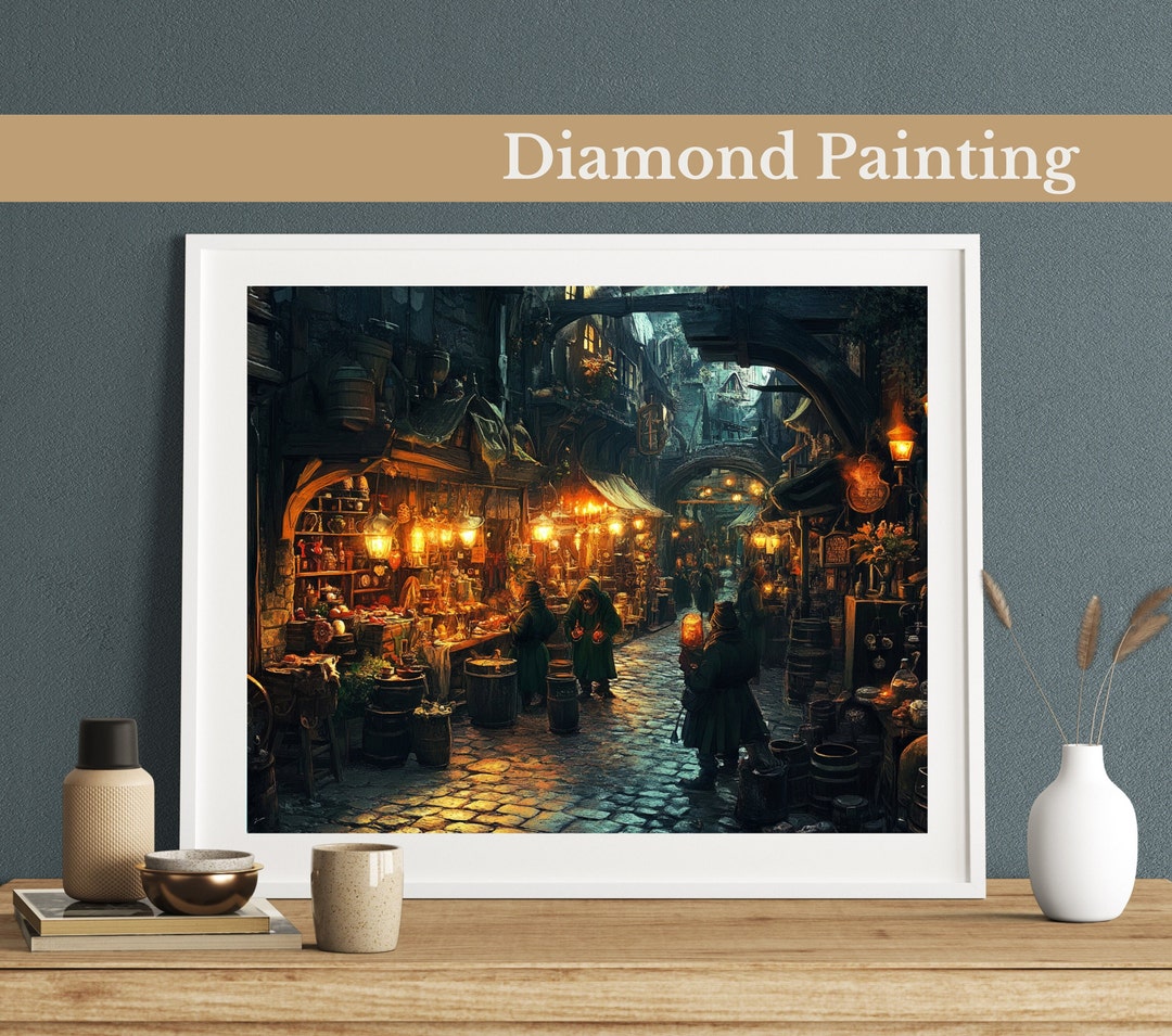 Enchanted Medieval Market Diamond Painting Kit, Fantasy Scene, Magical ...