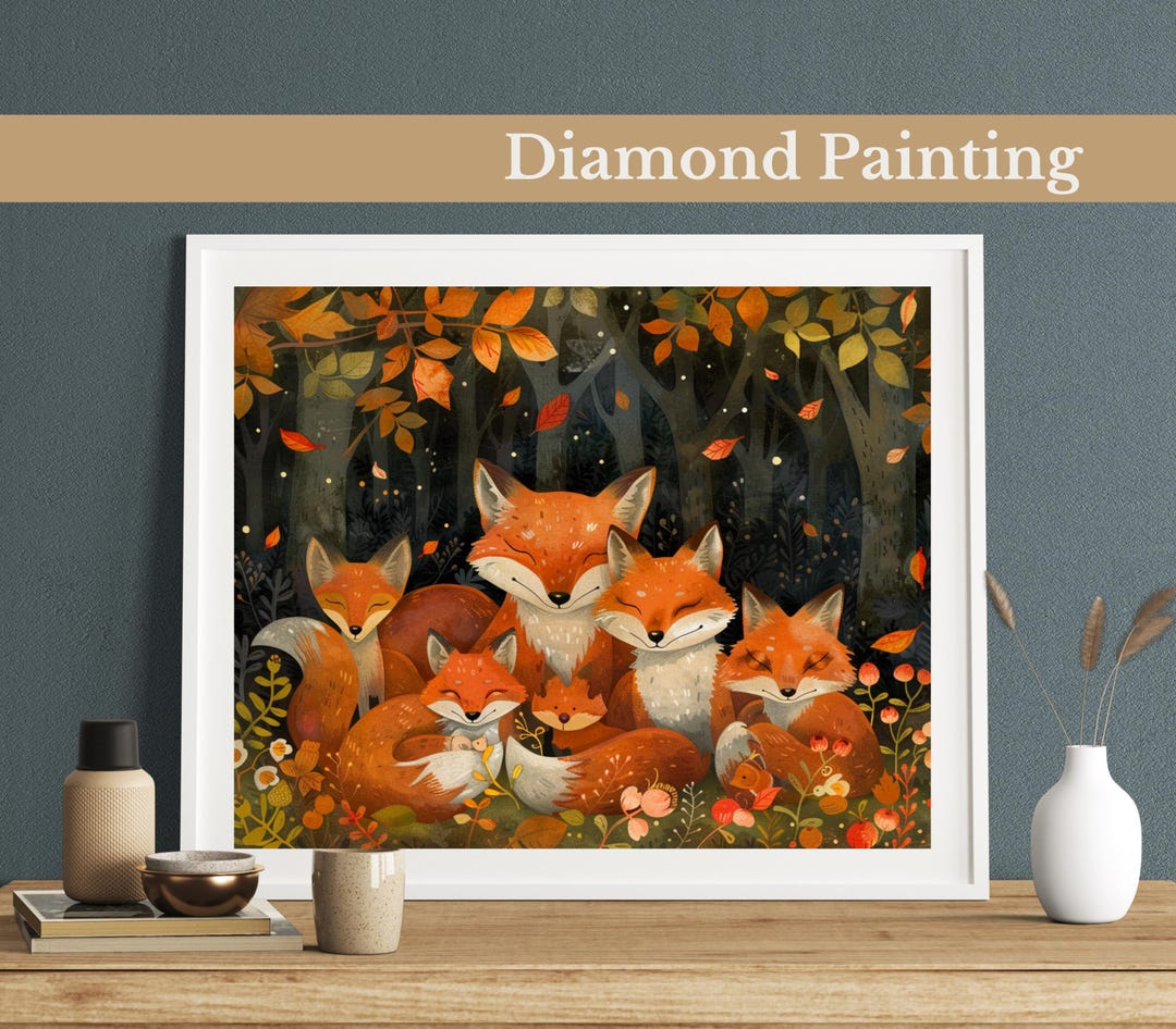 Diamond Painting: Fox Family in the Woodland, DIY Rhinestone Art, Easy ...