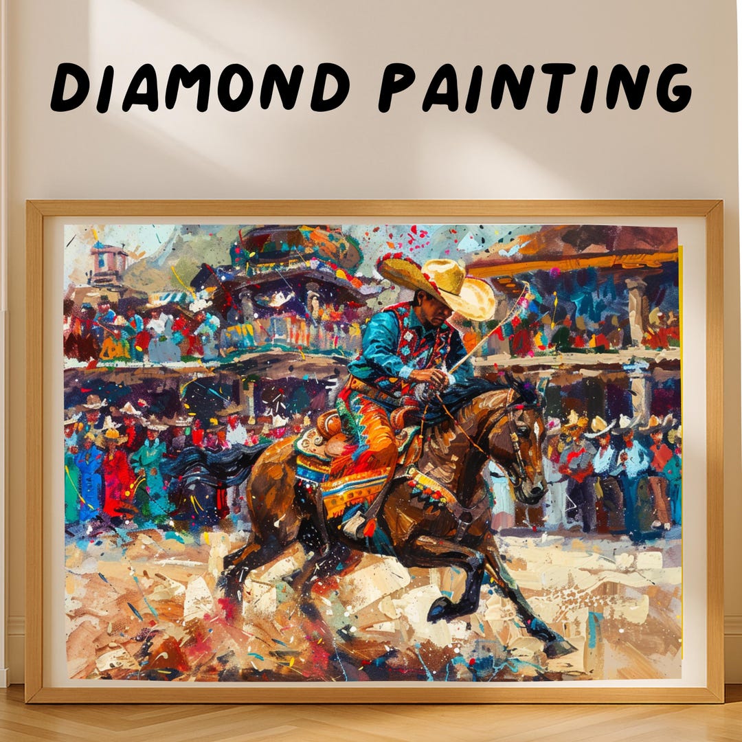 Mexican Charro on Horseback Diamond Painting Kit, Vibrant Rodeo ...