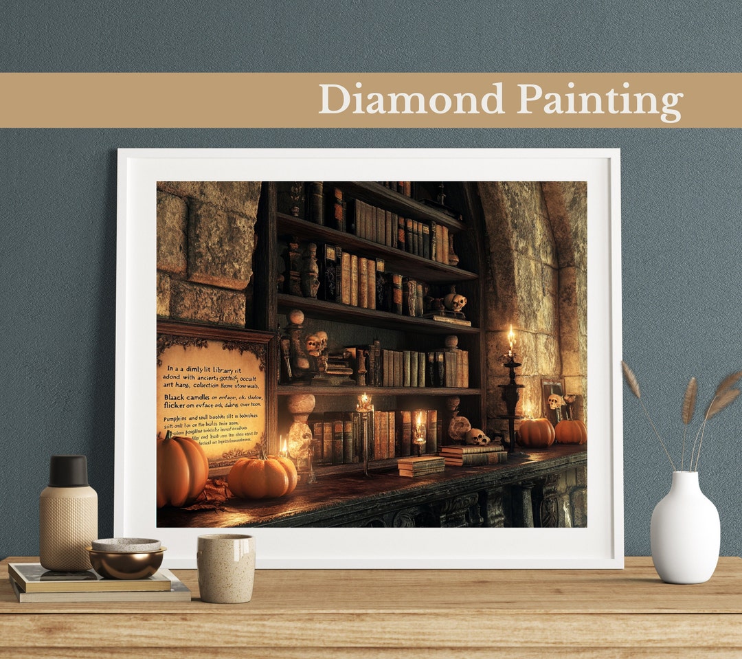 Gothic Library With Skulls and Candles Diamond Painting Kit, Halloween ...