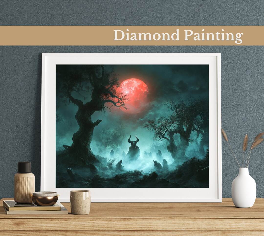 The Red Moon Ritual Diamond Painting Kit, Dark Forest Scene, Halloween ...