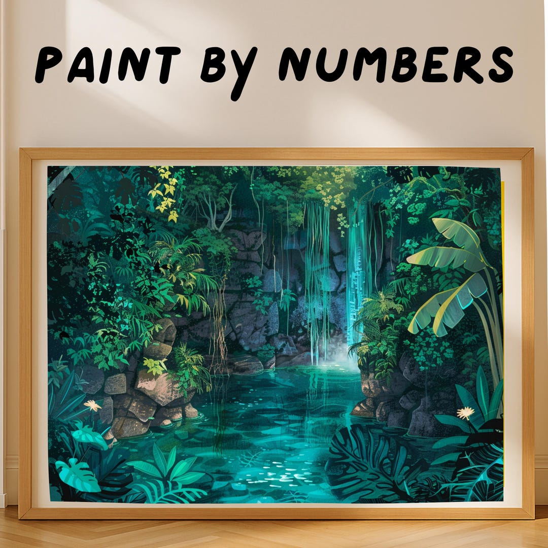 Tropical Waterfall Paint by Numbers Kit, Jungle Lagoon Landscape Canvas ...