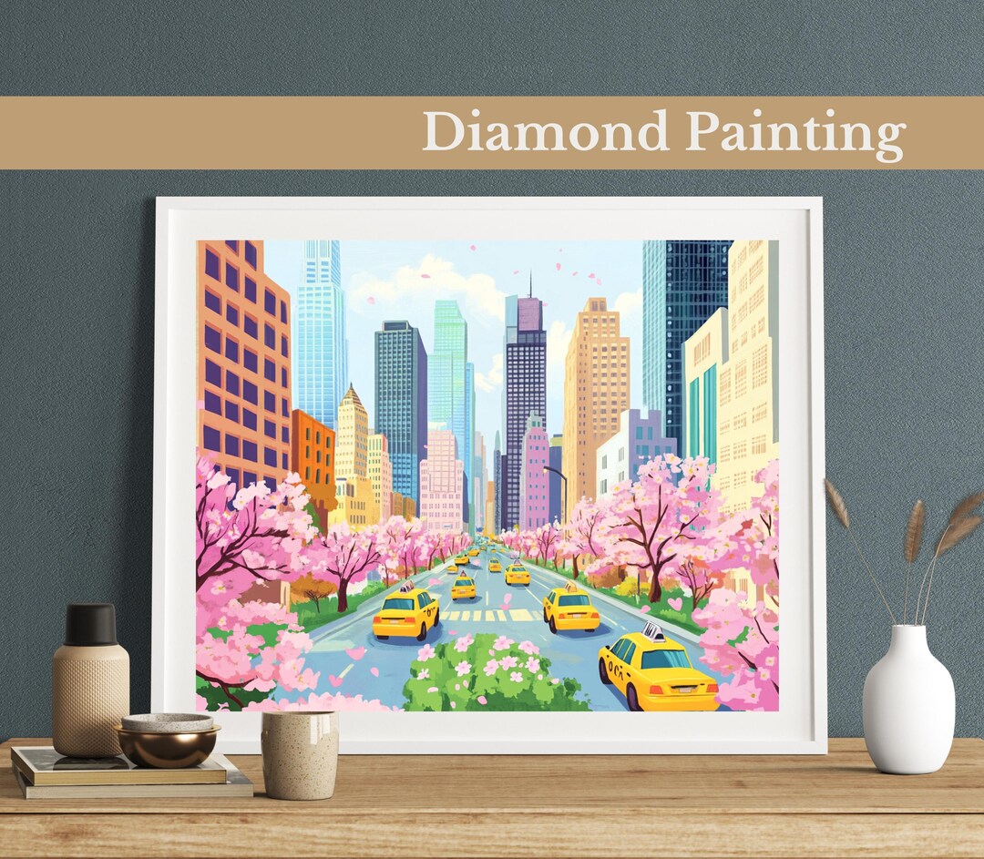 Diamond Painting: Spring in the City, DIY Rhinestone Art, Vibrant Urban ...